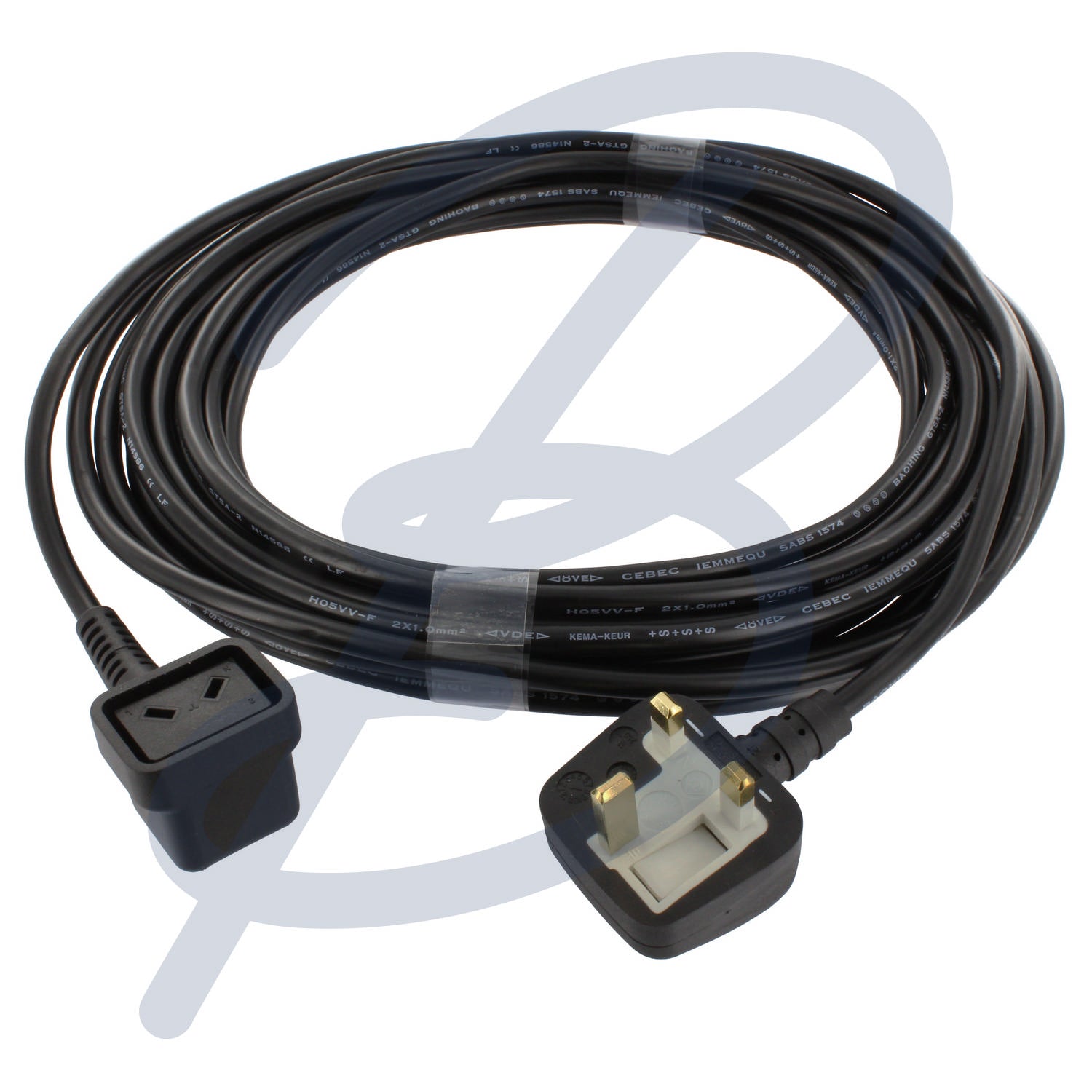 Genuine Numatic Black Cable & 13A Plug Assembly (2-Pin Connector, 10m ...